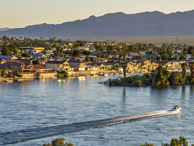 Golden hour transforms Bullhead City into a riverside paradise where your Social Security check feels like treasure.