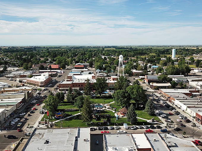 Burley's downtown stretches out like a postcard from classic Idaho, where water towers still mark home.