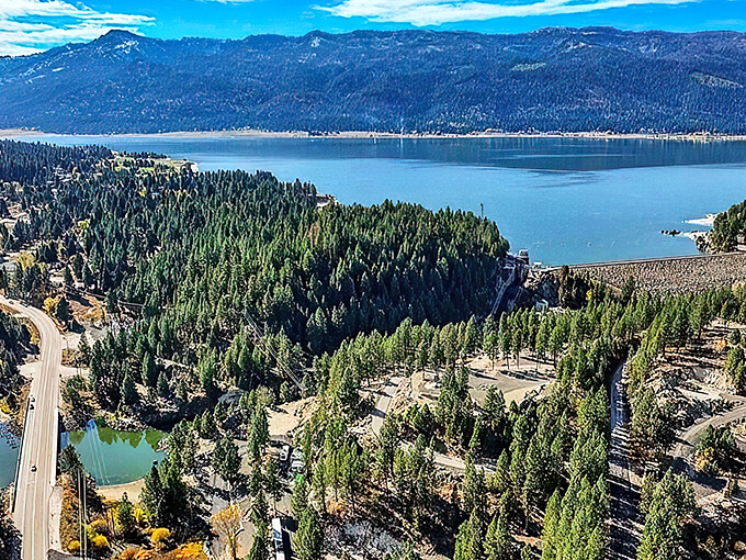Lake Cascade stretches like a blue jewel among Idaho's mountains, where pine forests meet crystal waters in perfect harmony.