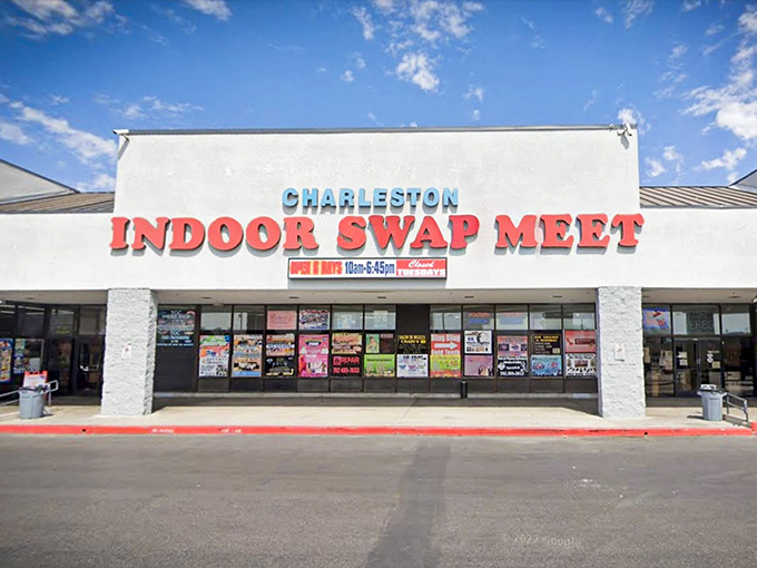 That classic swap meet storefront promises treasures waiting inside like a neighborhood garage sale gone wonderfully wild.