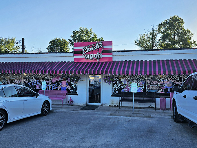 That pink and purple exterior isn't just for show - it's a beacon calling breakfast lovers home.