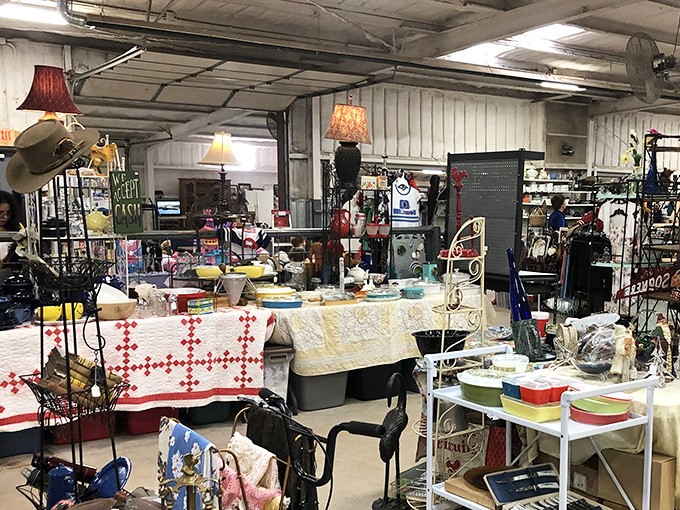 Colonel Dick's treasure trove awaits! Vintage quilts and quirky collectibles fill every corner of this Norman bargain hunter's paradise.