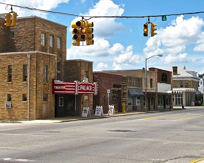 The historic Palace Theatre stands proudly on Crossville's Main Street, a charming landmark where movie magic still happens at small-town prices.
