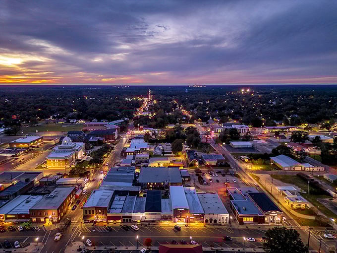 DeRidder at sunset &ndash; where small-town charm meets big-sky beauty. Those twinkling lights promise affordable living with a side of Southern hospitality.