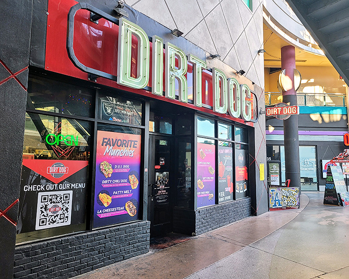 Downtown Vegas meets LA street food swagger in this neon-lit temple of bacon-wrapped dreams.