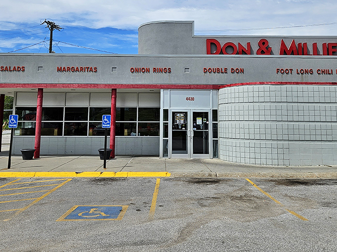 The iconic Don & Millie's storefront beckons with promises of hot dog heaven. That red sign has guided hungry Nebraskans for generations!
