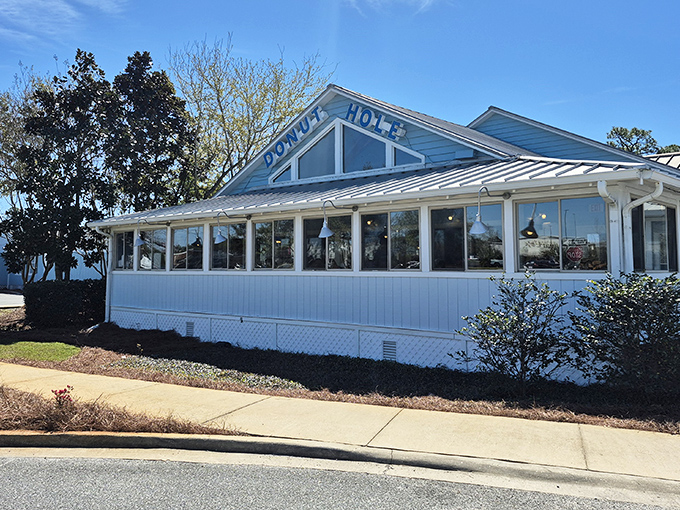 The iconic blue-and-white Donut Hole looks like a beachside cottage where calories don't count and vacation mode is mandatory.
