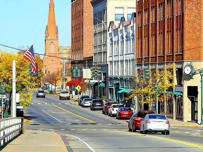 Elmira's historic downtown looks like a Norman Rockwell painting come to life, complete with church spires and American flags.