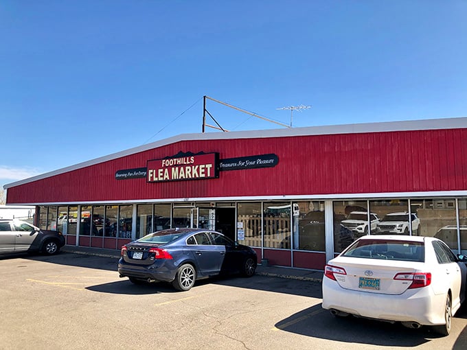 That classic red barn exterior promises treasures inside - like a roadside beacon for bargain hunters everywhere.