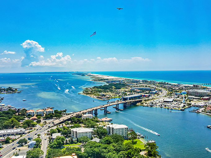 Fort Walton Beach spreads out like a watercolor painting where someone forgot to add the crowds.