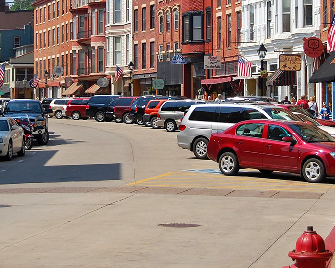 Galena's Main Street looks like a movie set with its perfectly preserved red brick buildings and American flags waving proudly.