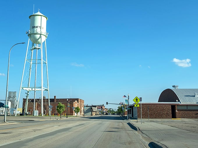 That Grafton water tower stands prouder than a peacock, announcing this charming town to every passing traveler.