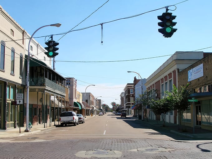 Greenwood's downtown streets whisper Delta tales while those historic storefronts stand proud like Southern sentinels.