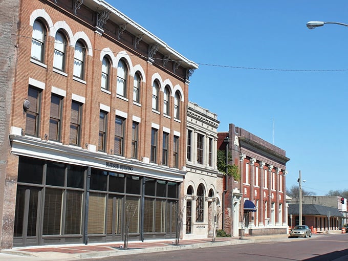 Historic brick facades tell stories of Greenwood's past. These downtown buildings now house some of Mississippi's most wallet-friendly dining spots.