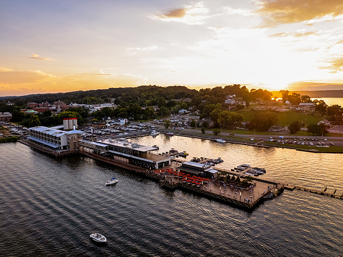 Sunset docks of Guntersville: where boats rest after a day of adventure and locals gather for lakeside feasts. Pure Alabama magic!
