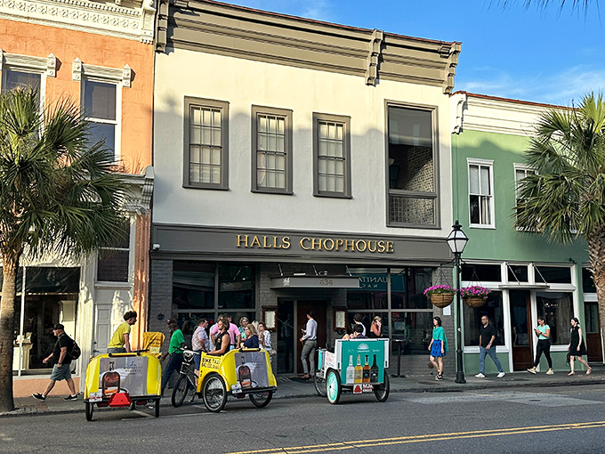 Charleston's King Street buzzes with energy, but Halls Chophouse stands ready to welcome hungry souls seeking steak perfection.