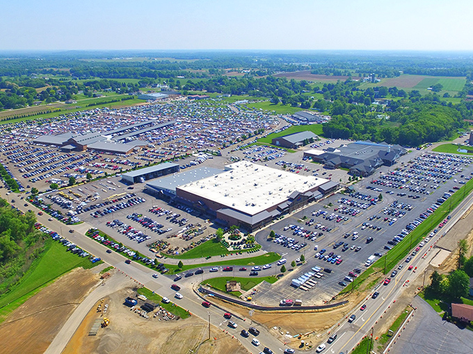 From above, this flea market looks like a treasure hunter's version of a small city sprawling endlessly.