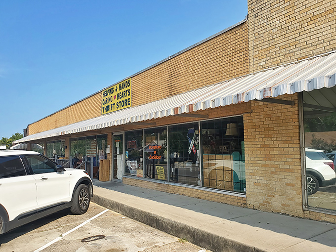 That classic storefront with the striped awning practically whispers "treasures inside" to every bargain hunter passing by.