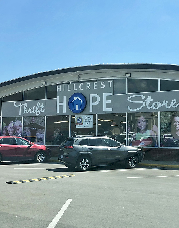 Morning light bathes Hillcrest Hope in possibility. Behind those windows, someone's discards are about to become your treasures.