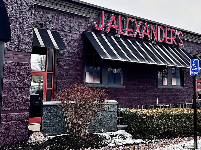 That purple brick exterior whispers "trust me" like your favorite aunt recommending her secret recipe.