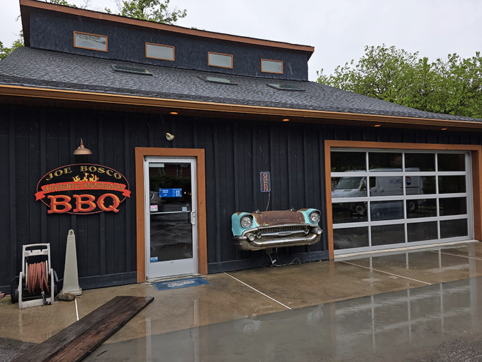 Joe Bosco's black cabin with that vintage car front isn't just eye-catching&mdash;it's a promise of smoky treasures waiting inside.