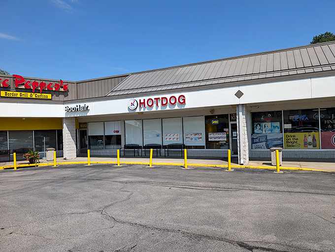 Simple storefront charm meets serious hot dog craftsmanship - sometimes the best treasures hide in plain sight.