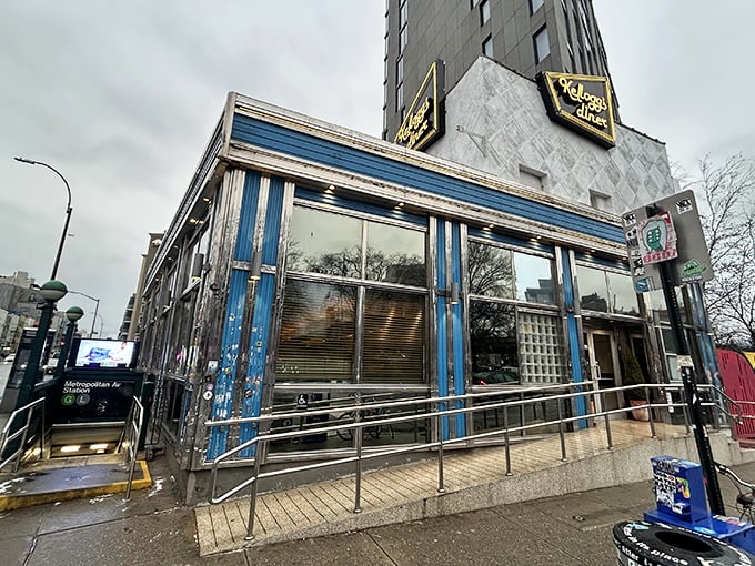 That classic blue and chrome exterior promises comfort food magic inside this Brooklyn gem.