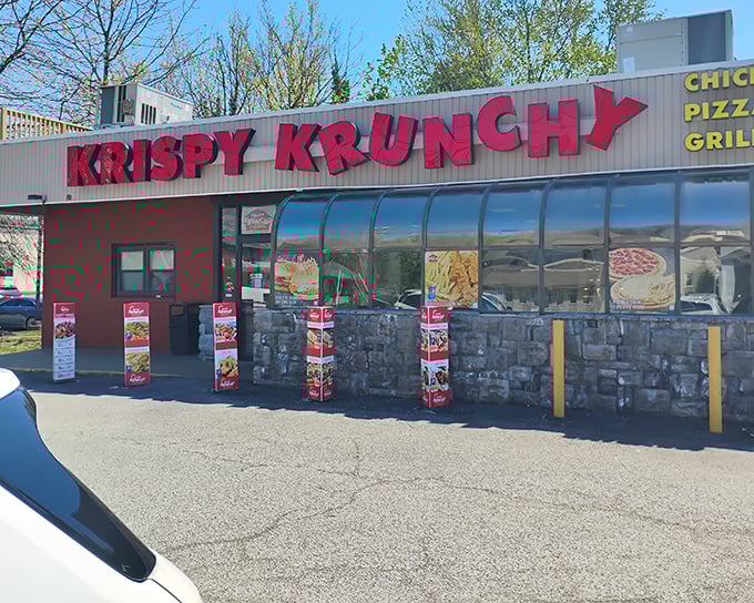 The bold red "KRISPY KRUNCHY" sign promises what lies within &ndash; chicken that's exactly as advertised, gloriously crispy and utterly krunchy!
