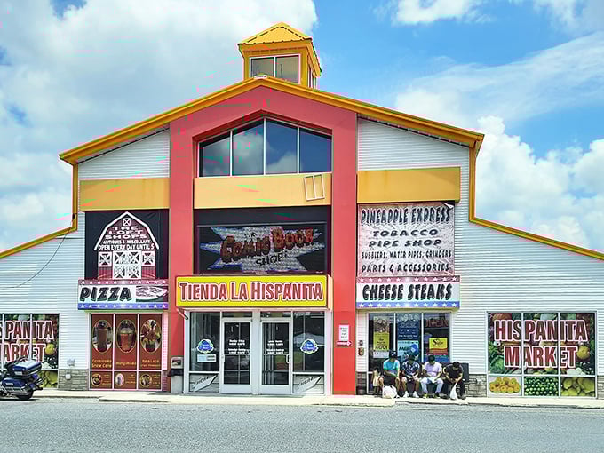 The colorful facade of Laurel Junction Flea Market looks like a carnival of treasures waiting to be discovered inside.