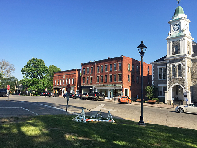 That clock tower standing guard over brick storefronts is like Connecticut's version of a Hollywood backlot, except everything's real.