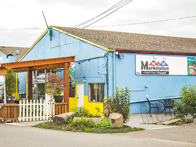That cheerful blue and yellow facade promises treasures inside - like a rainbow leading to gold.