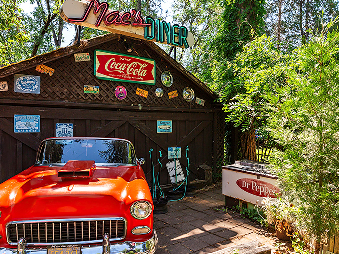 Mac's Diner's vintage charm hits you like a time machine with a side of nostalgia. That classic car isn't going anywhere, but your hunger sure will.