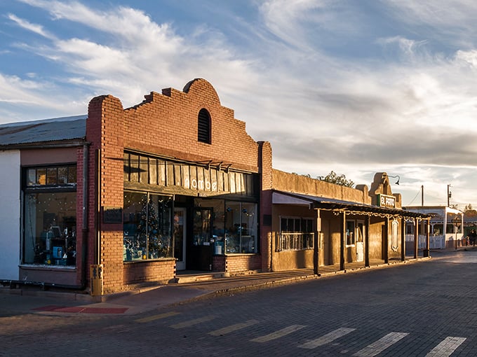 Mesilla's brick building whispers tales of the Old West through sun-baked adobe and timeless charm.