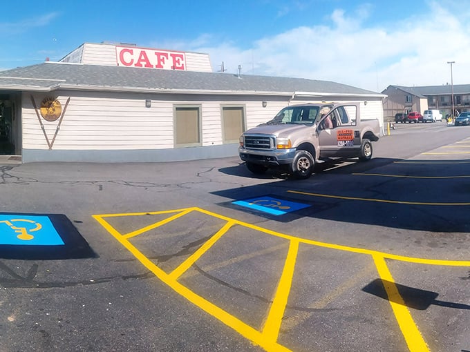 The Midvale Mining Cafe's unassuming exterior hides a treasure trove of comfort food classics. That bold "CAFE" sign has been beckoning hungry travelers for generations.