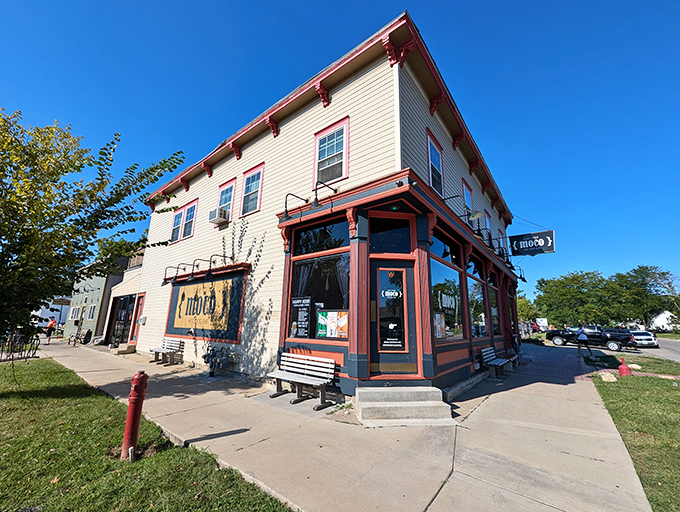 That corner building with the red trim? It's calling your name like a siren song of comfort food.