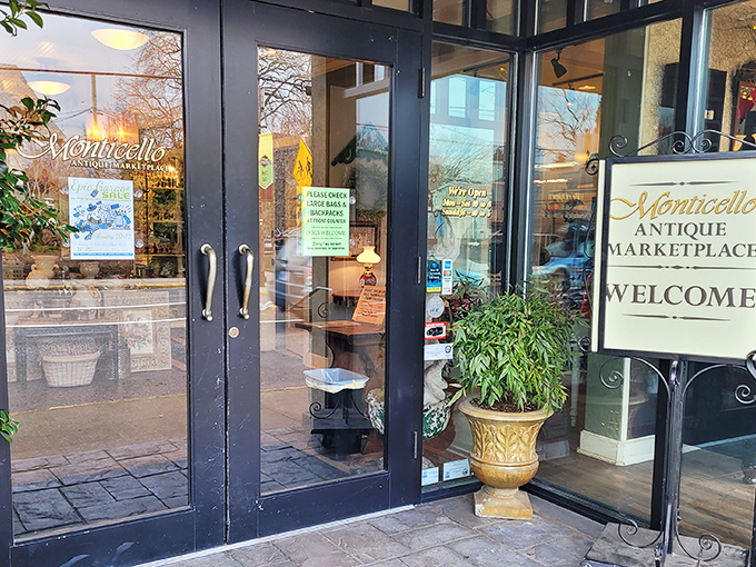 The welcoming entrance to Monticello Antique Marketplace beckons with promise &ndash; like the doorway to your favorite aunt's magical attic.