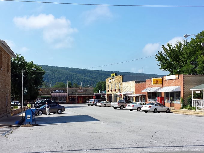 Mountain View's charming downtown square looks frozen in time, where locals still gather for impromptu folk music sessions under the Ozark sky.