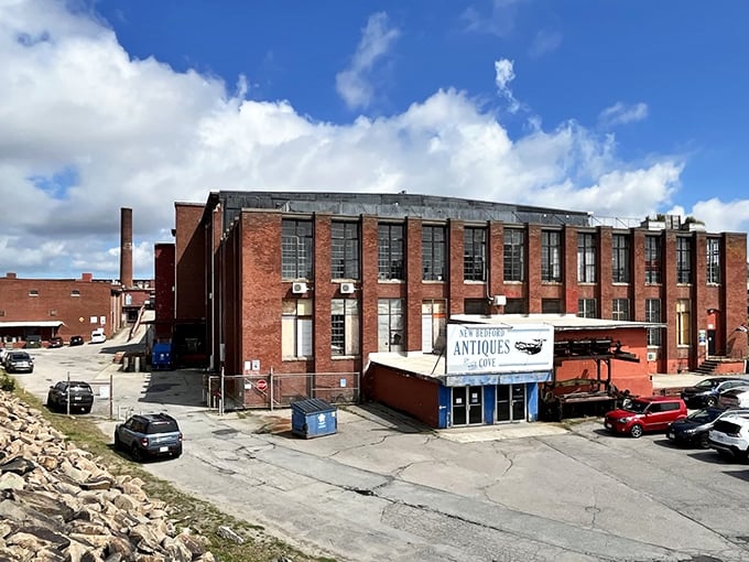 The brick fortress of forgotten treasures! New Bedford Antiques at the Cove stands like a time machine disguised as an old factory building.