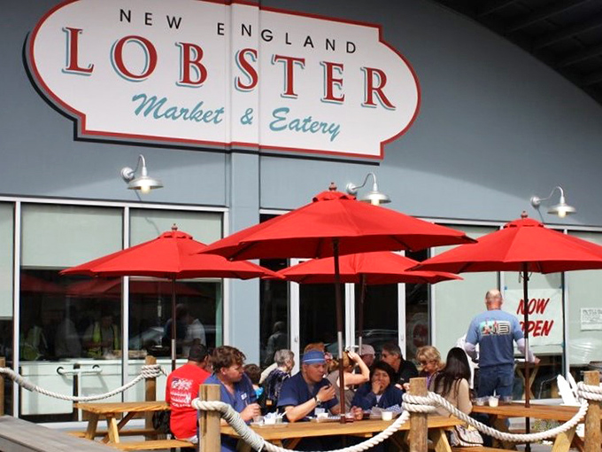 Those red umbrellas aren't just for show - they're marking the spot where lobster dreams come true in Burlingame.