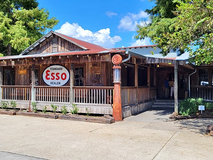 Sometimes the best treasures hide behind weathered wood and vintage gas station signs.