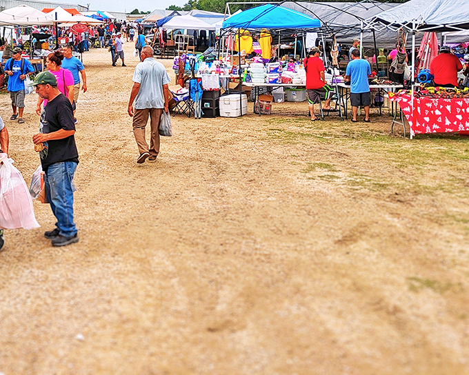 Weekend treasure hunters gather under colorful tents where every dollar stretches like good taffy.