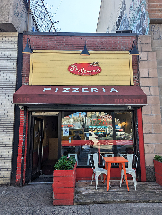 That unassuming yellow storefront holds more pizza magic than a Vegas show has sequins.