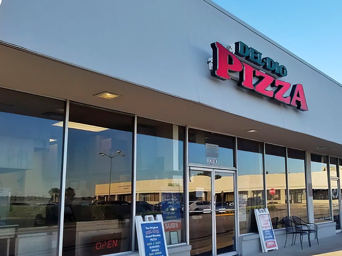 The unassuming storefront of Del-Dio Pizza hides a world of New York-style magic within. Sometimes the best treasures come in plain packages!