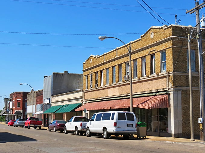 Historic downtown Poplar Bluff showcases classic Americana with its brick buildings and colorful awnings lining the main street.