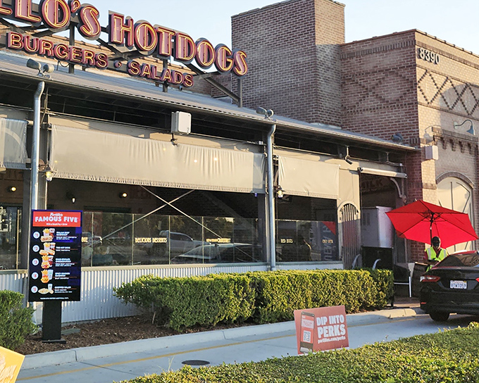 That classic brick facade promises serious comfort food - Portillo's brings Chicago's best to sunny California.
