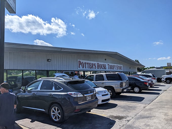 Look at that parking lot - when thrift shoppers pack a place this tight, you know treasures await inside.
