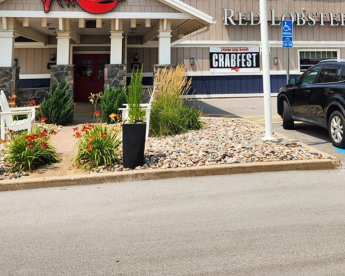 Look at that Red Lobster sign standing proud like a beacon of buttery biscuit dreams! 