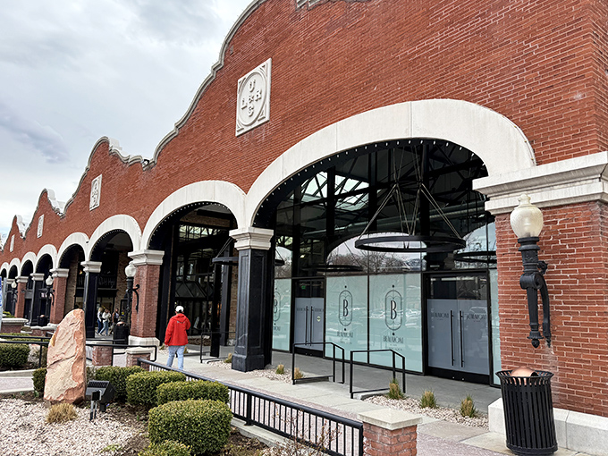 The brick facade of Rodizio Grill looks like a carnivore's Disneyland. Meat paradise awaits behind those arches!