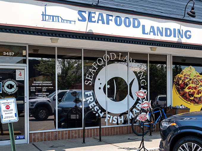 Seafood Landing's storefront promises ocean treasures in the most unlikely place &ndash; a mile above sea level!