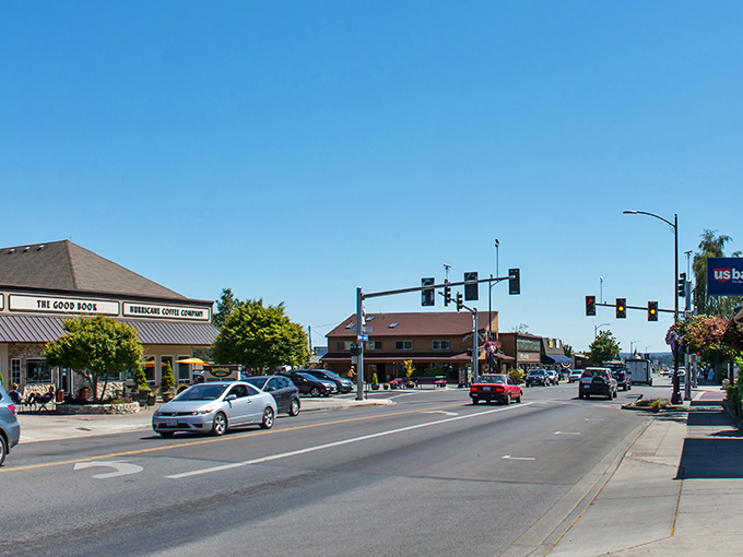 Main Street magic happens when clear skies meet charming storefronts - Sequim's sunny disposition shines bright.